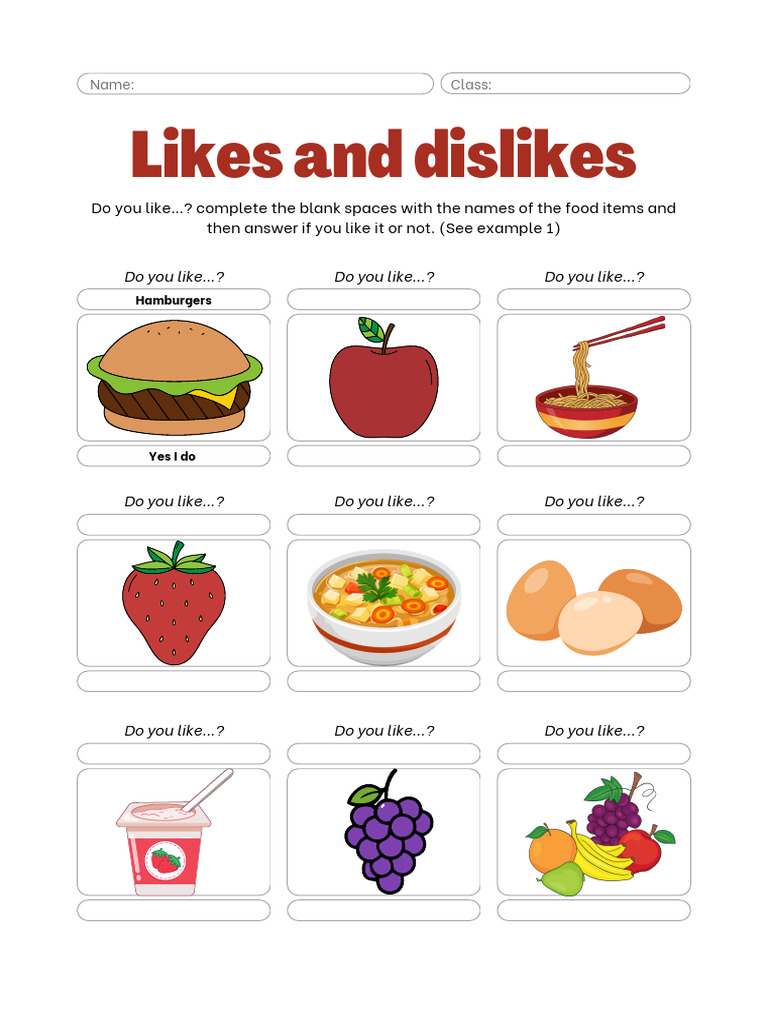 Likes and Dislikes Food Worksheet1 | PDF