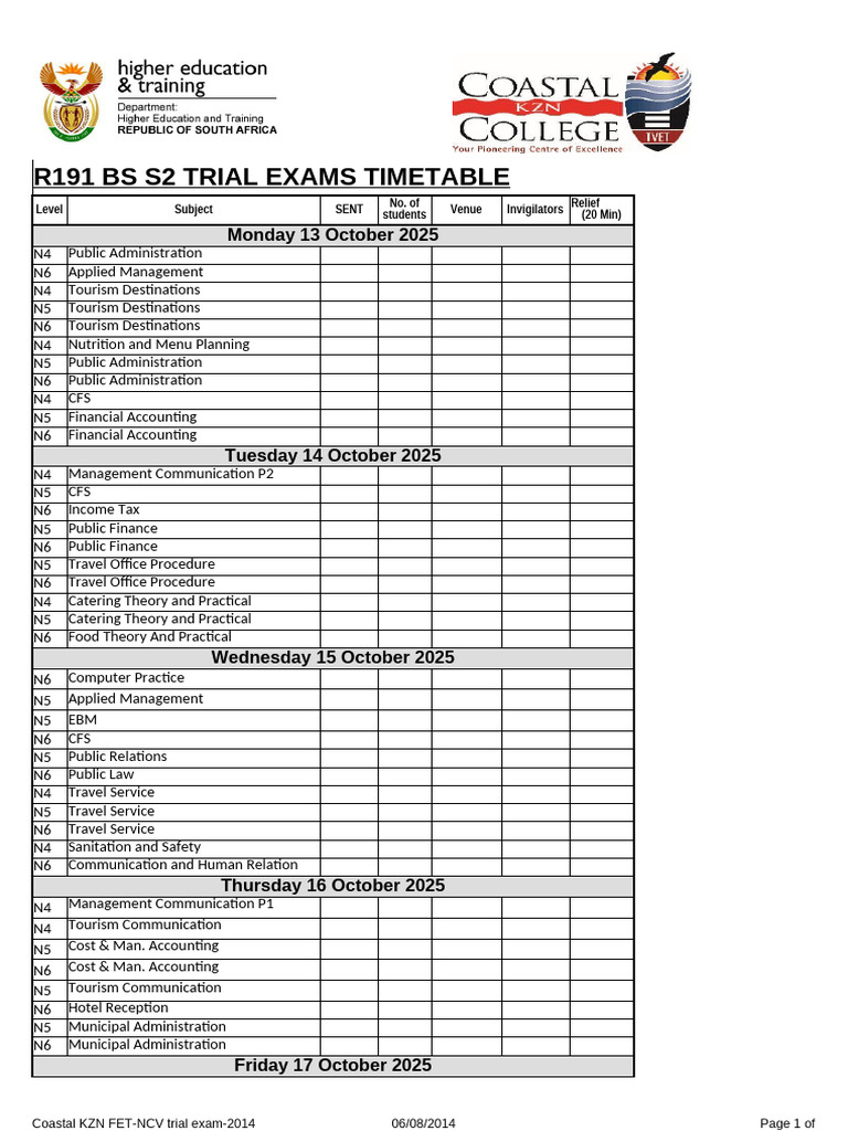r191 Bs Trial Timetable-S2 2025 (Draft) | PDF | Money | Economies