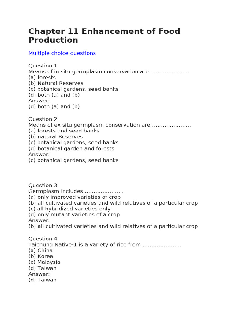 Food Production Enhancement Quiz | PDF | Plant Breeding | Bacteria