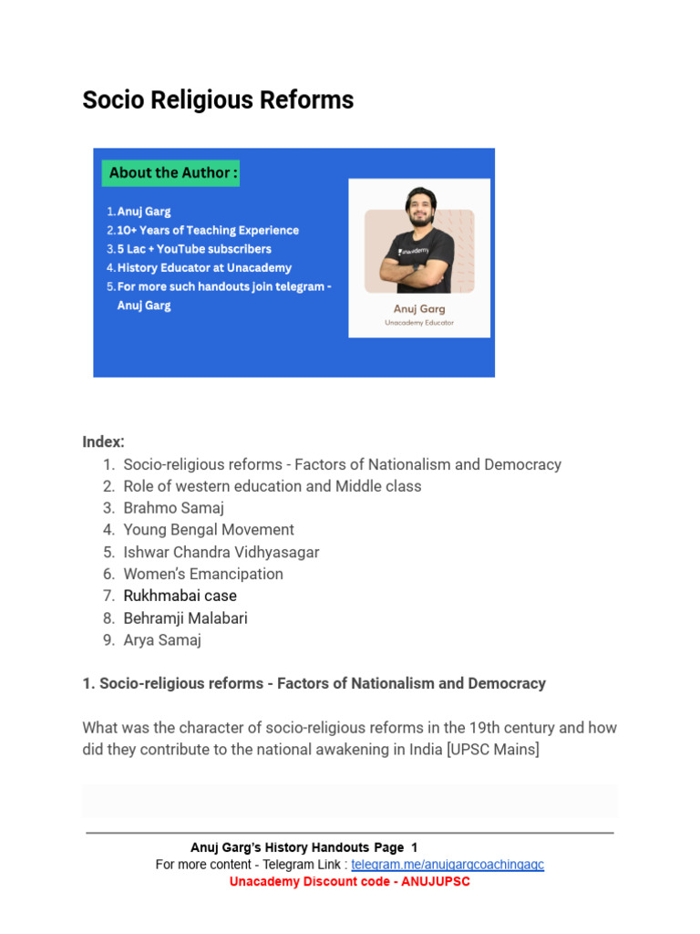 19th Century Socio-Religious Reforms in India | PDF