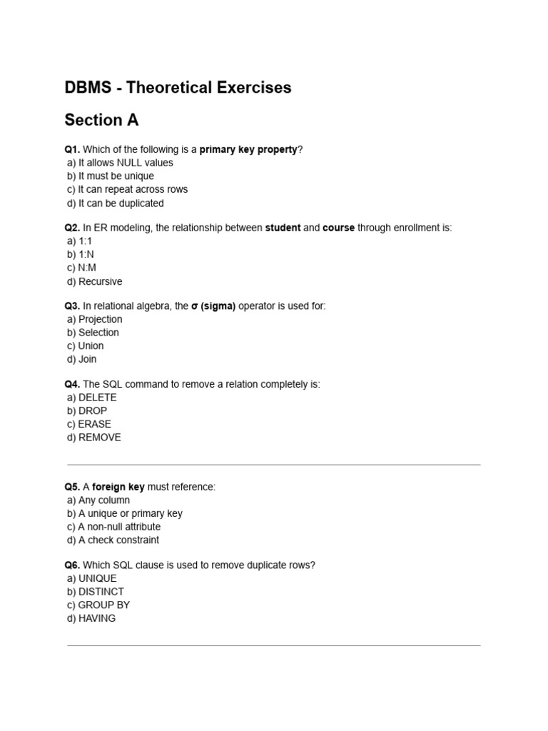 DBMS - Theoretical Exercises | PDF | Databases | Sql
