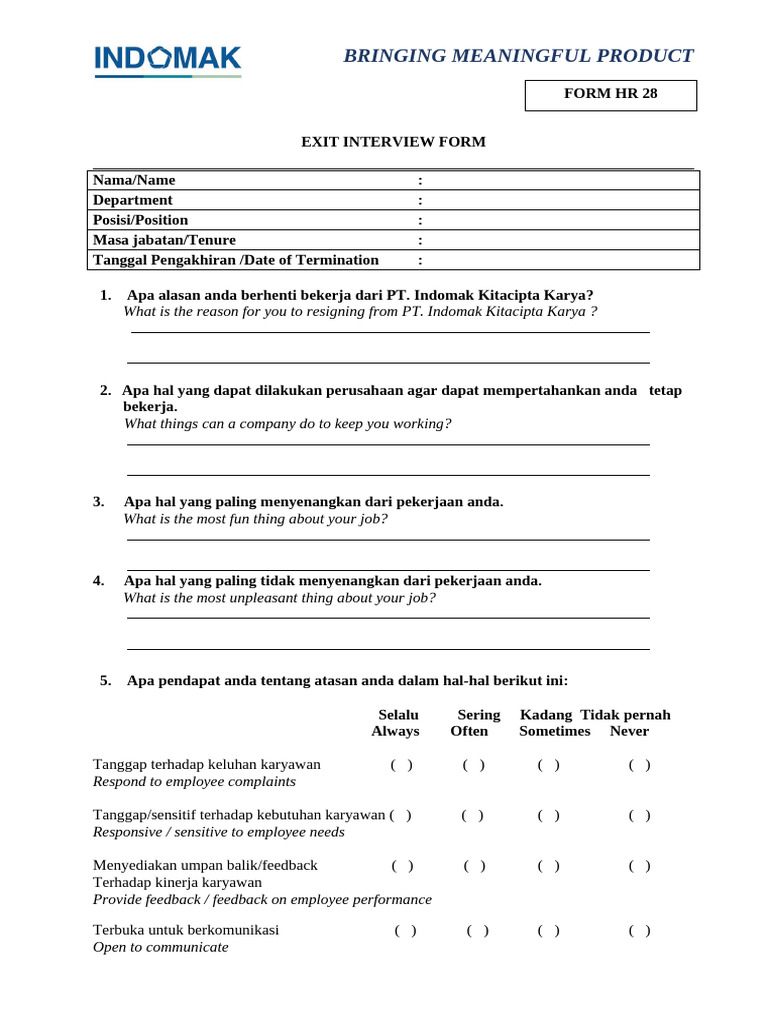 Form - Exit Interview | PDF