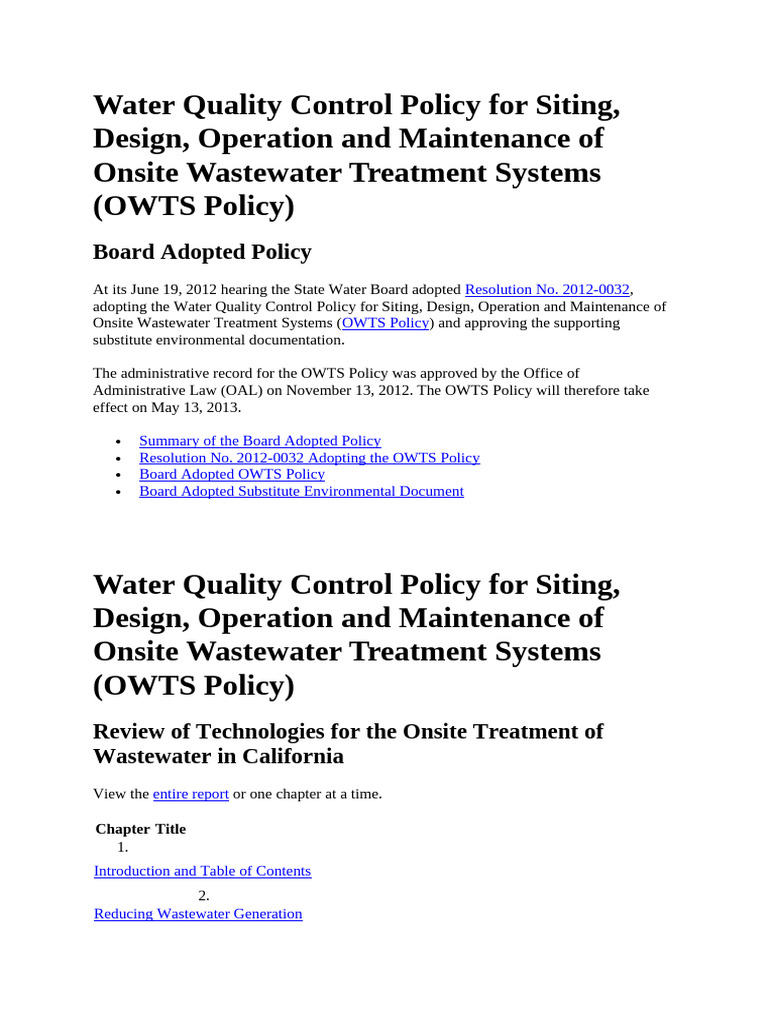 OWTS Policy for Wastewater Treatment Systems | PDF | Sewage Treatment ...