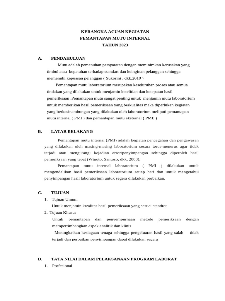 Pemantapan Mutu Internal Laboratorium 2023 | PDF