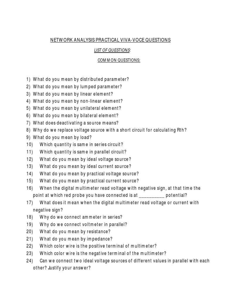 Network Analysis Practical Viva-Voce Questions | Download Free PDF ...