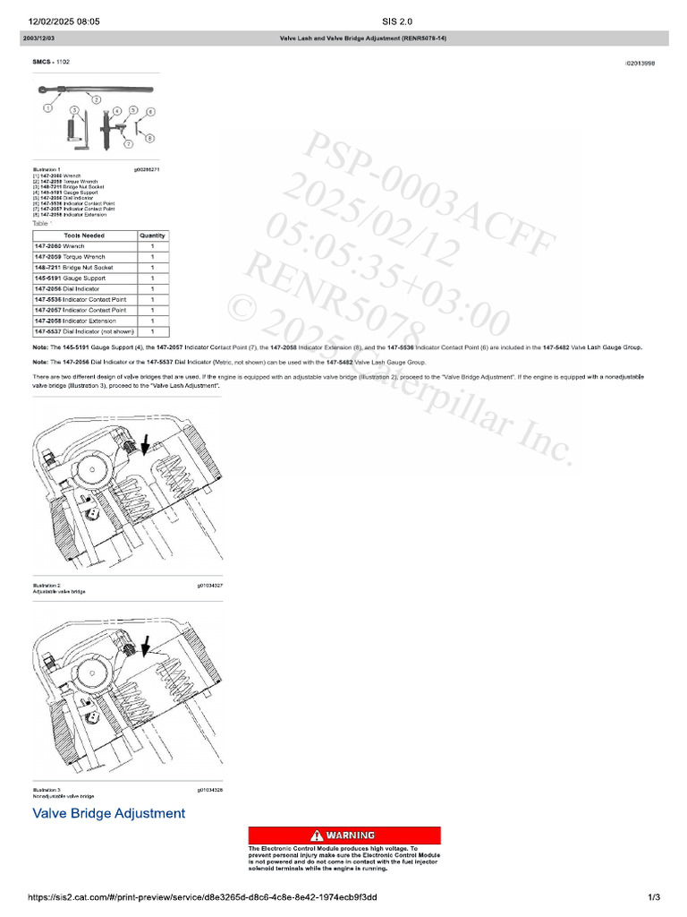 Valve Lash and Bridge Adjustment 3500 | PDF