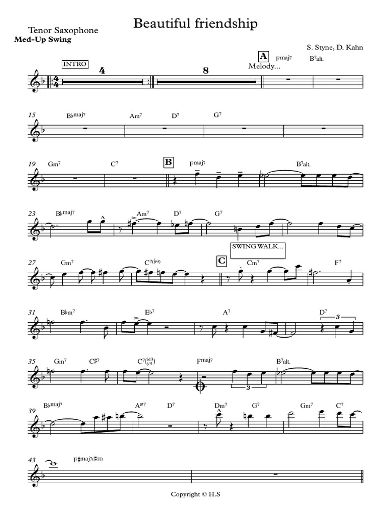 Beautiful Friendship - Tenor Saxophone | PDF