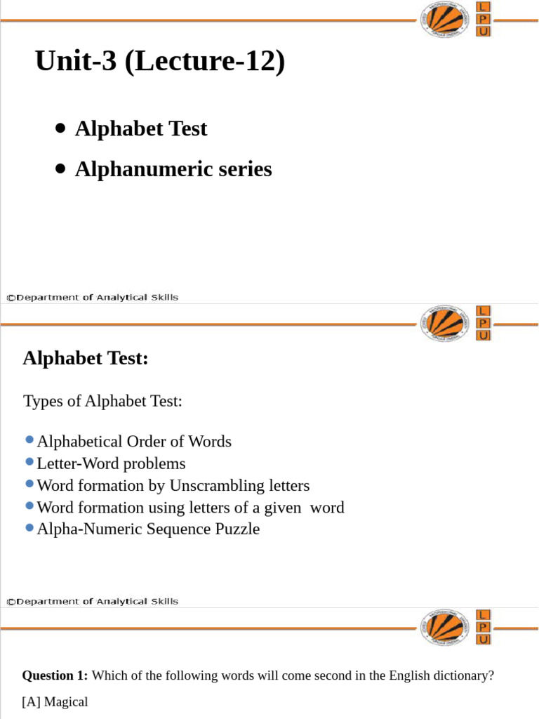 Alphabet and Alphanumeric Tests Guide | PDF | Writing | Orthography