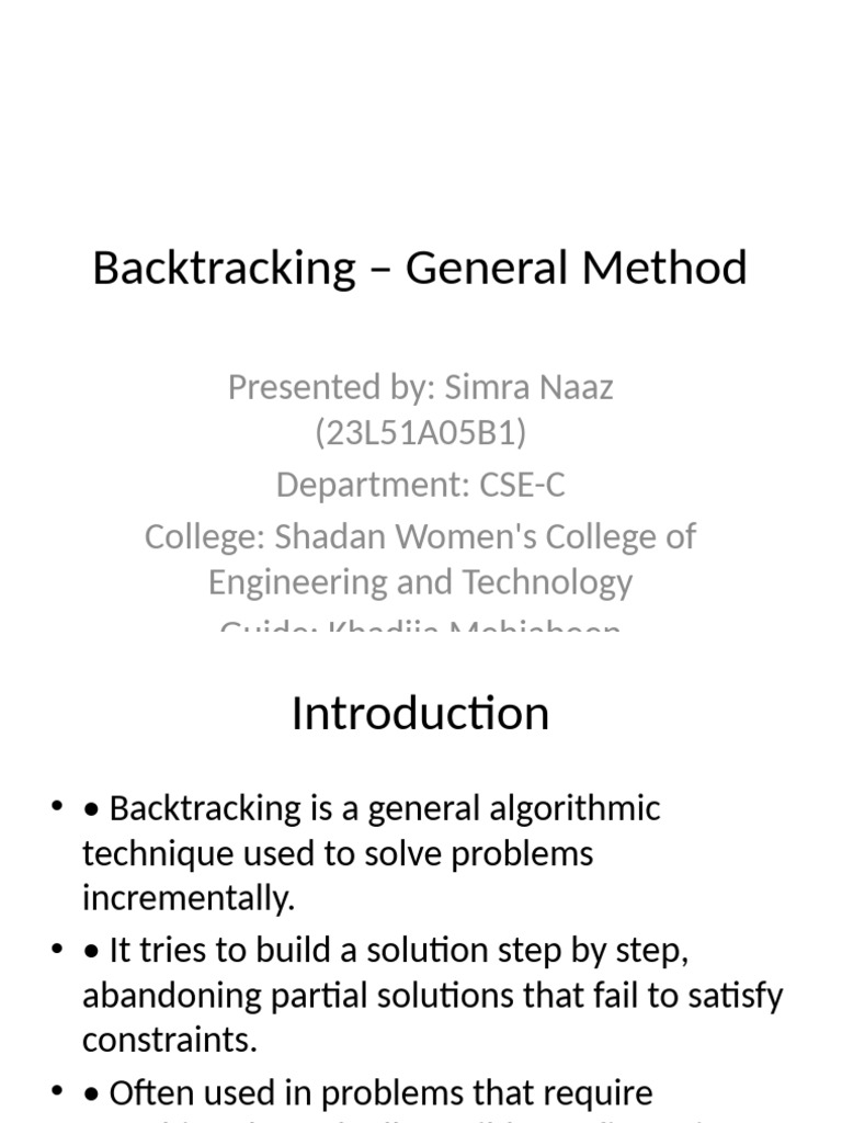 Backtracking General Method Presentation | PDF | Theoretical Computer Science | Applied Mathematics