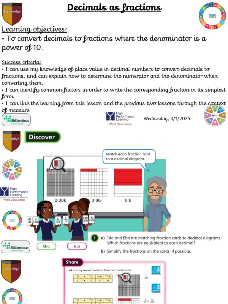 Lesson 3 - Decimals As Fractions | PDF