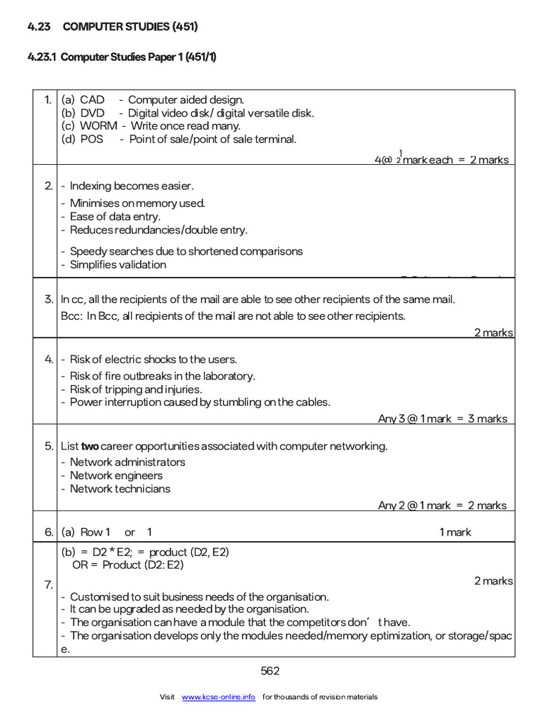 2013 Kcse Computer Studies Ms | PDF | Computer Engineering | Office ...