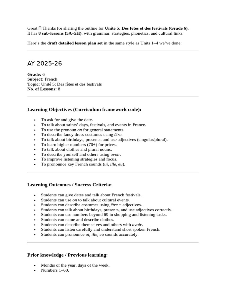 unit 5 grade 6 | PDF | Grammatical Number | French Language