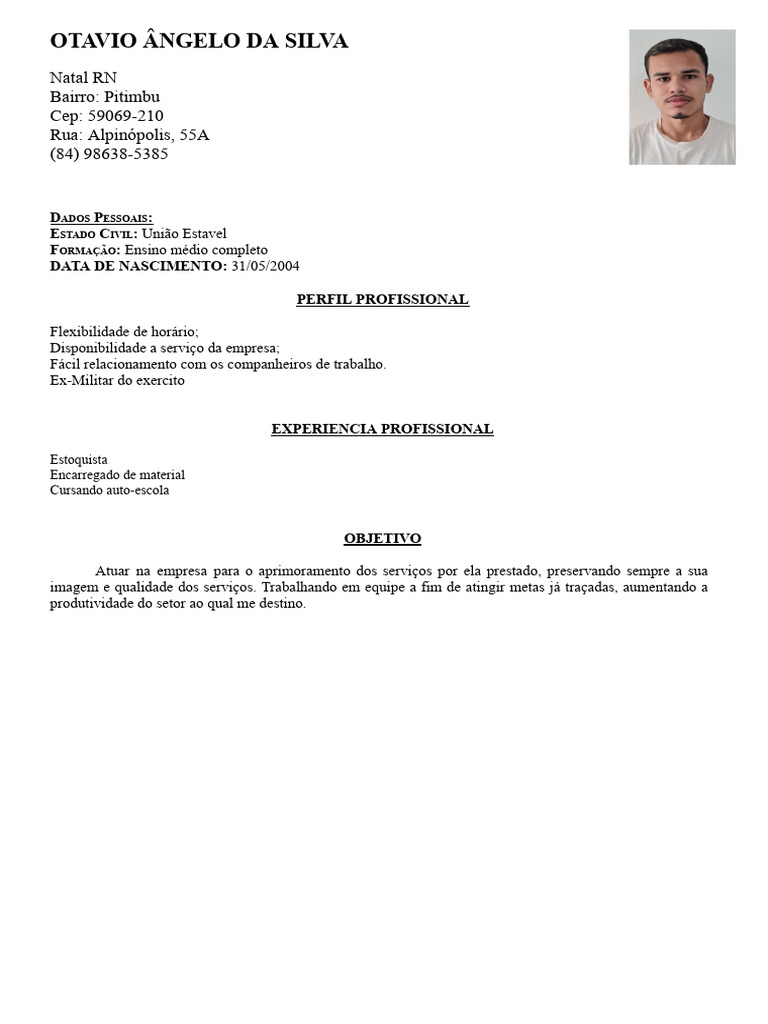 Currículo de Otávio Ângelo da Silva | PDF