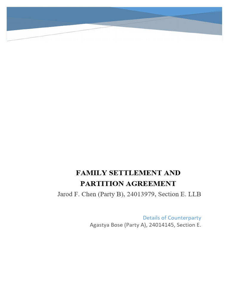 Family Settlement and Partition Agreement | PDF | Indemnity | Private Law
