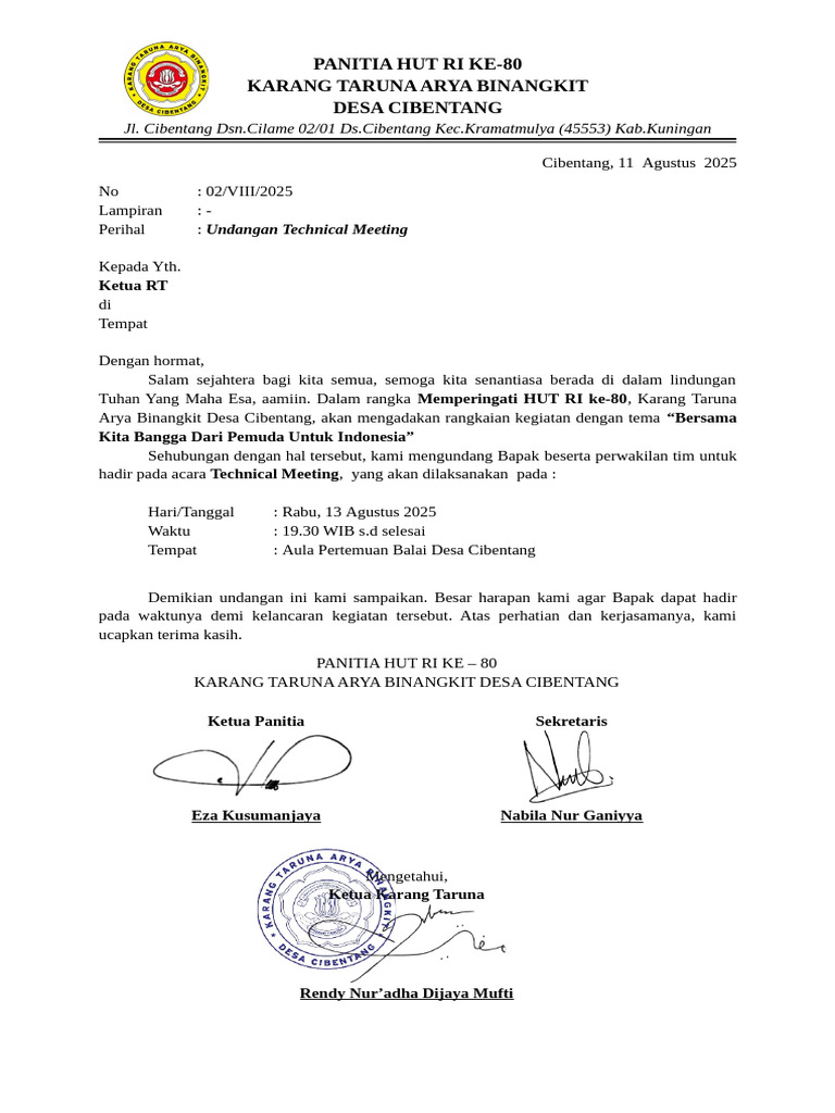 Undangan Technical Meeting HUT RI ke-80 | PDF