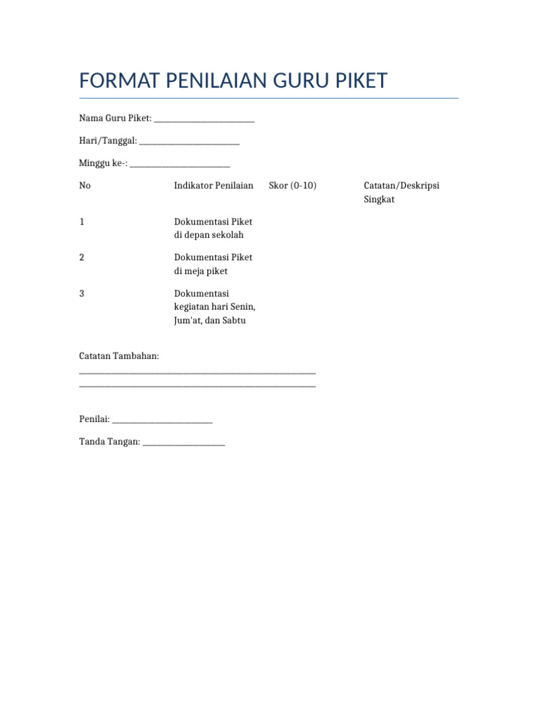 Format Penilaian Guru Piket Sekolah | PDF