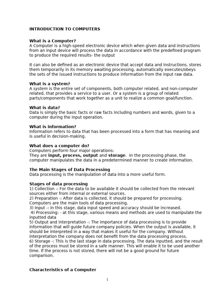 Introduction To Computers Notes | PDF | Random Access Memory | Computer ...