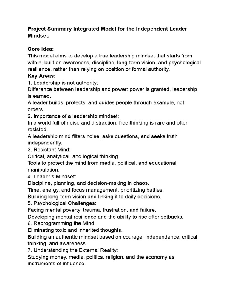 Integrated Model For The Independent Leader Mindset | PDF | Leadership ...