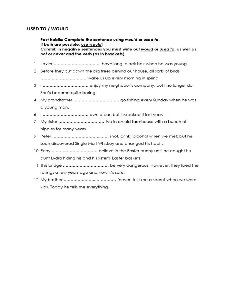 Using "Used To" and "Would" in English | PDF | Alcohol