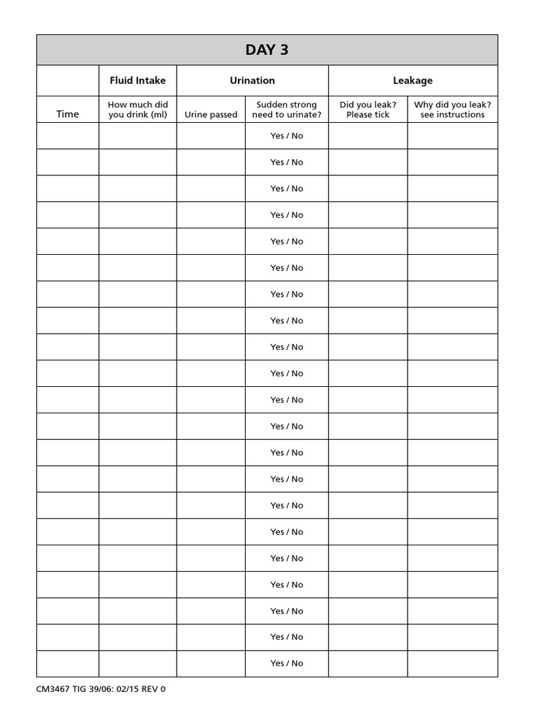 Bladder Diary: Fluid & Urination Log | PDF | Leak