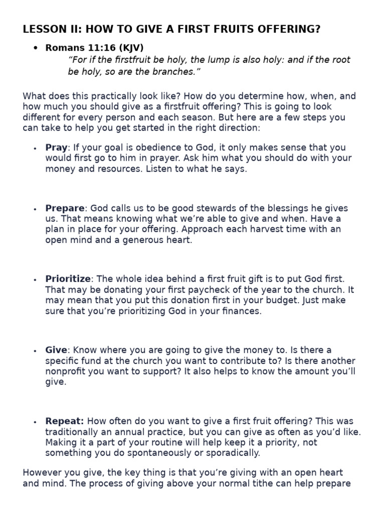 Lesson II - How To Give A First Fruits Offering | PDF