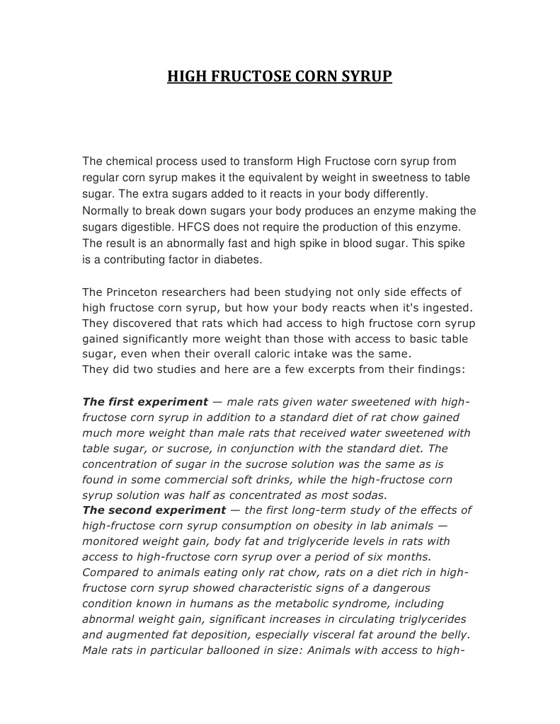 High Fructose Corn Syrup | PDF | Fructose | Sucrose
