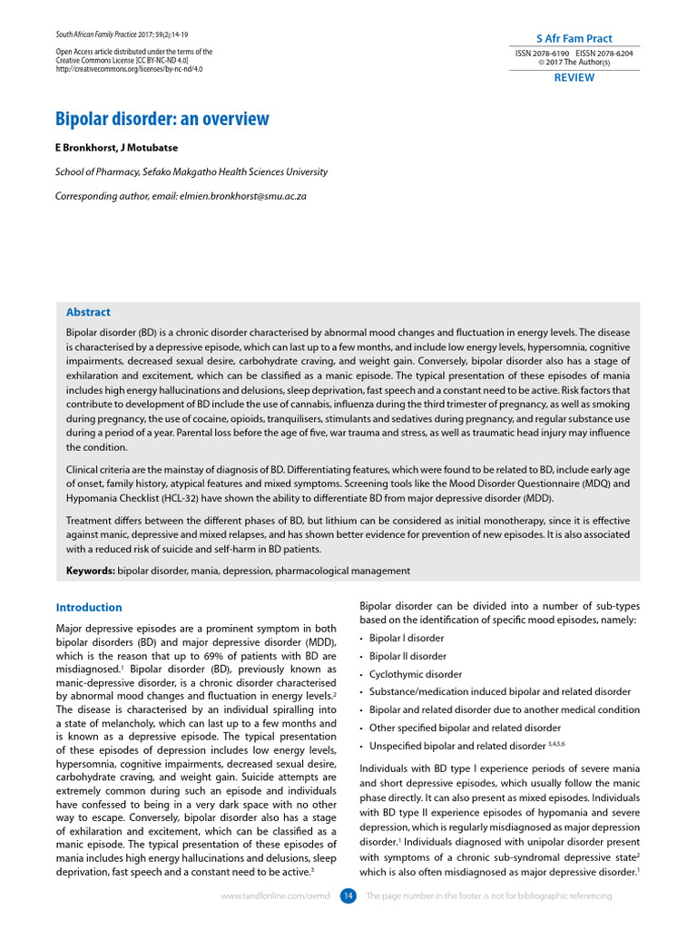 Bipolar Disorder An Overview | PDF | Bipolar Disorder | Mania