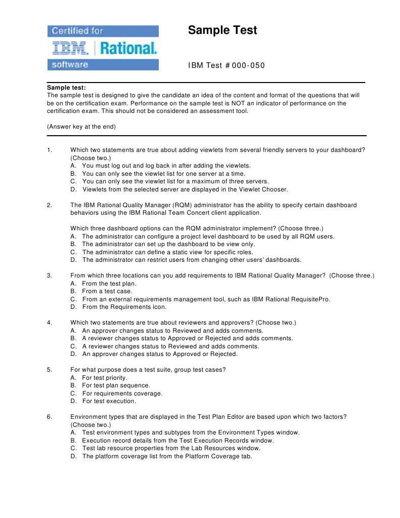 IBM RQM Sample Test #000-050 | PDF | Scripting Language | Test (Assessment)