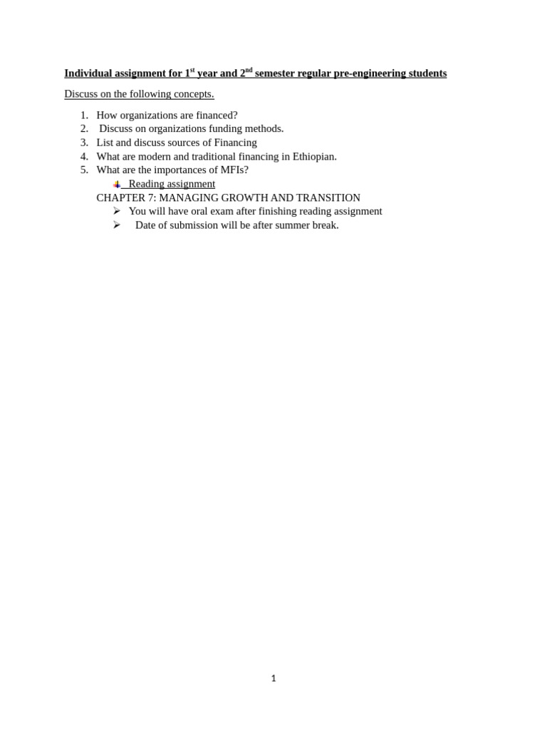 Individual Assignment For 1st Year and 2nd Semester Regular Pre | PDF