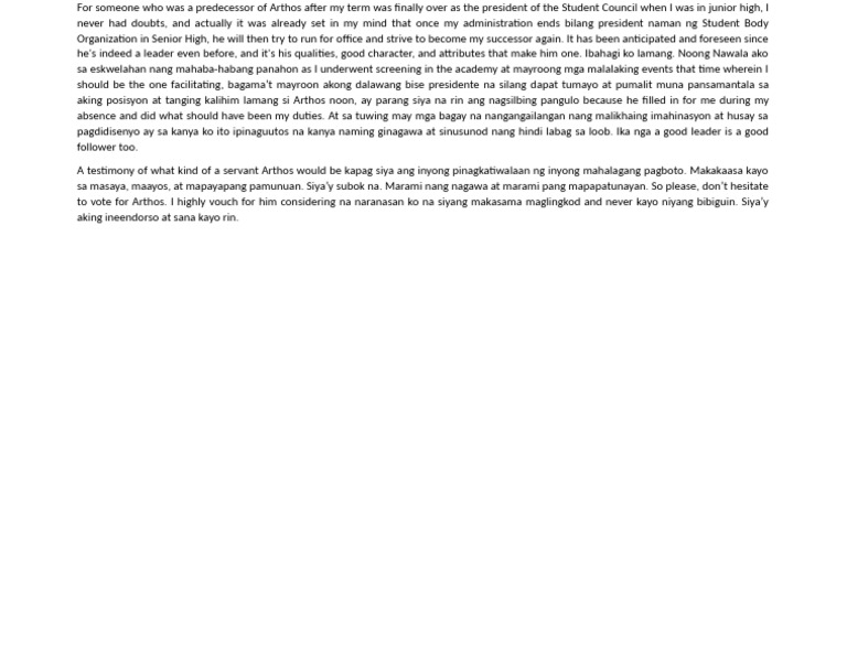 Endorsement for Student Leader Arthos | PDF