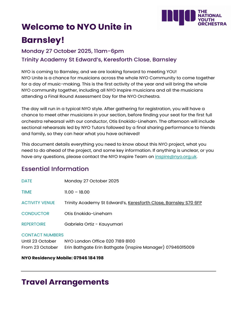 NYO Unite Event in Barnsley Details | PDF | Orchestras | Musicology