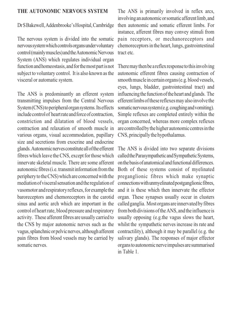 The Autonomic Nervous System | PDF | Acetylcholine | Chemical Synapse