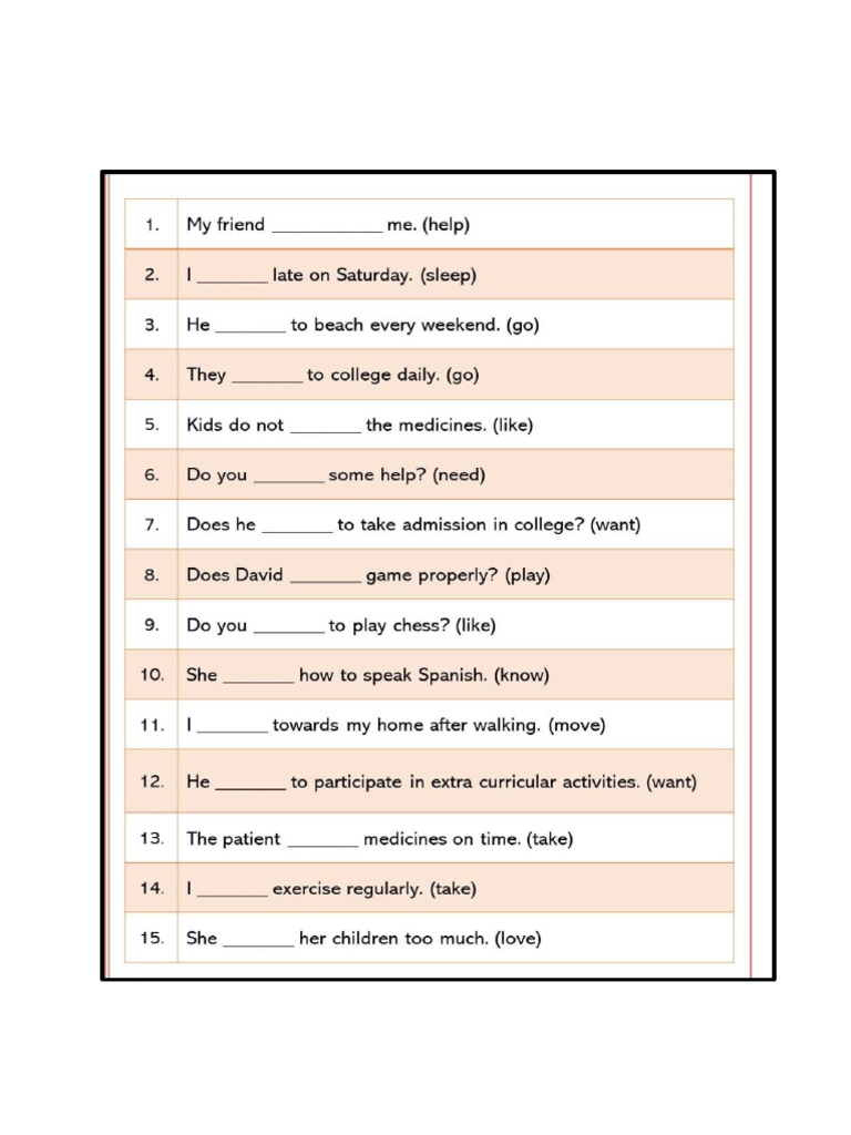 Practice Sheet of Present Tense | PDF