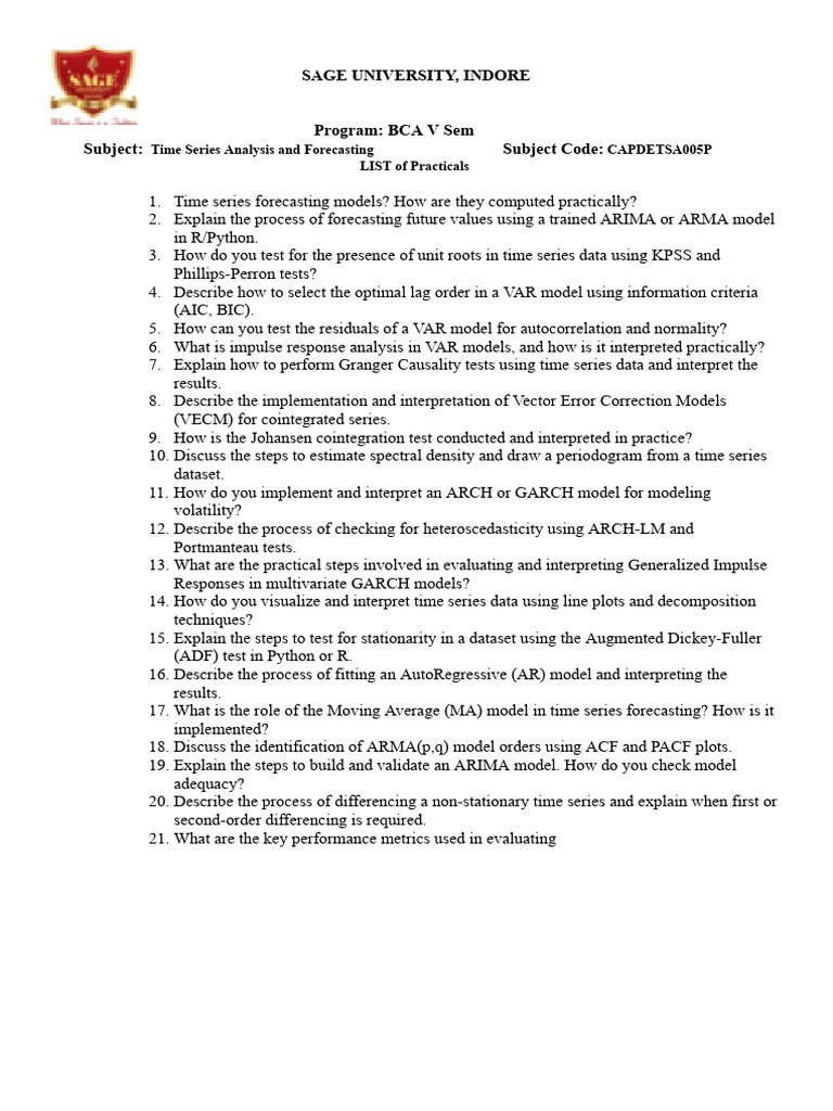 Practical List of Questions Time Series Analysis | PDF | Autoregressive ...