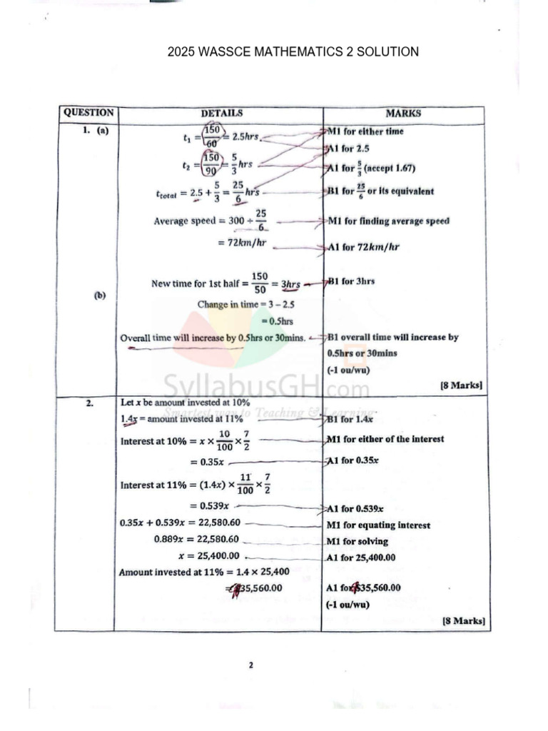 2025 Wassce Mathematics Core 2 Solution | PDF