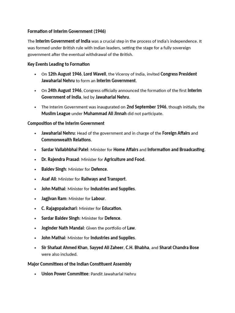 Formation of Interim Government | PDF | All India Muslim League ...
