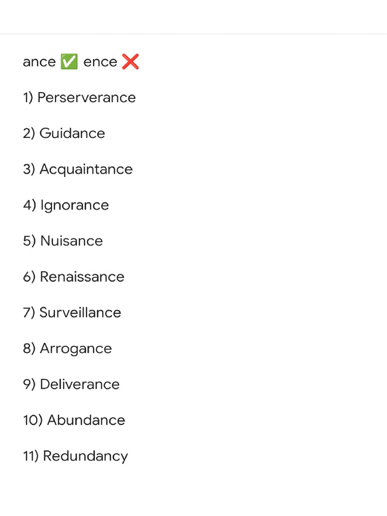 Spelling Error (Ance, Ence) | PDF