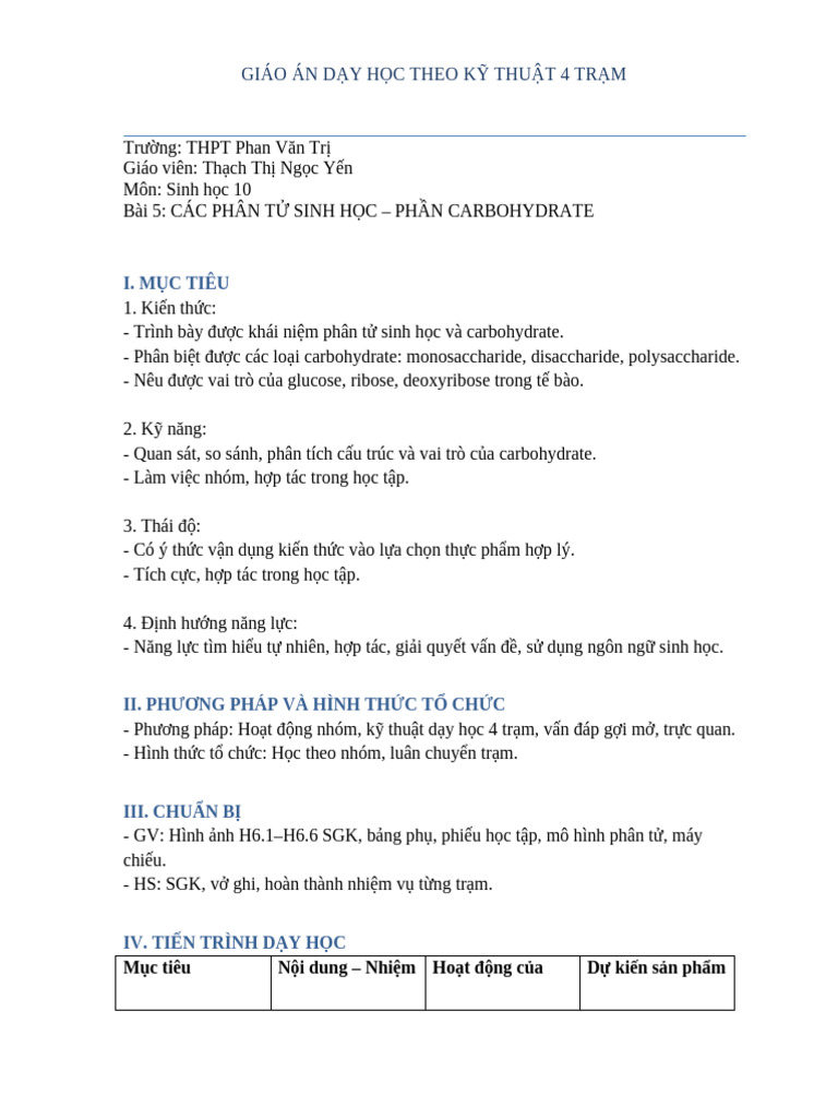 Giao an 4 Tram Sinh10 Carb | PDF