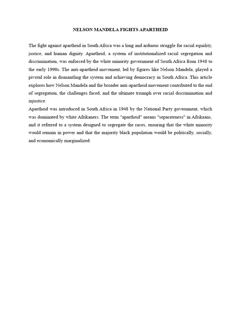 Nelson Mandela Fights Apartheid | PDF