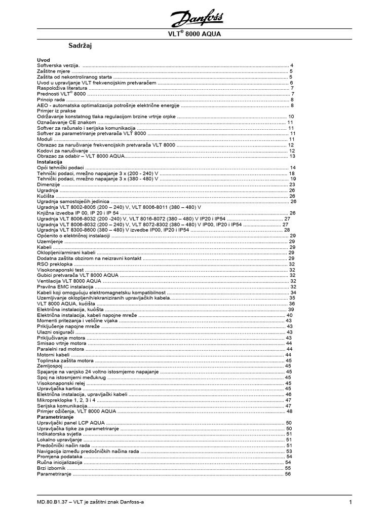 Danfos MD80B137 VLT 8000 Upute Za Rukovanje | PDF