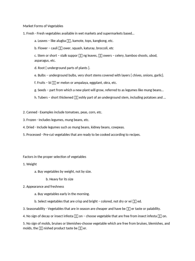 Market Forms of Vegetables | PDF