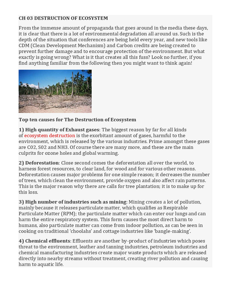 Causes of Ecosystem Destruction | PDF | Air Pollution | Environmental ...