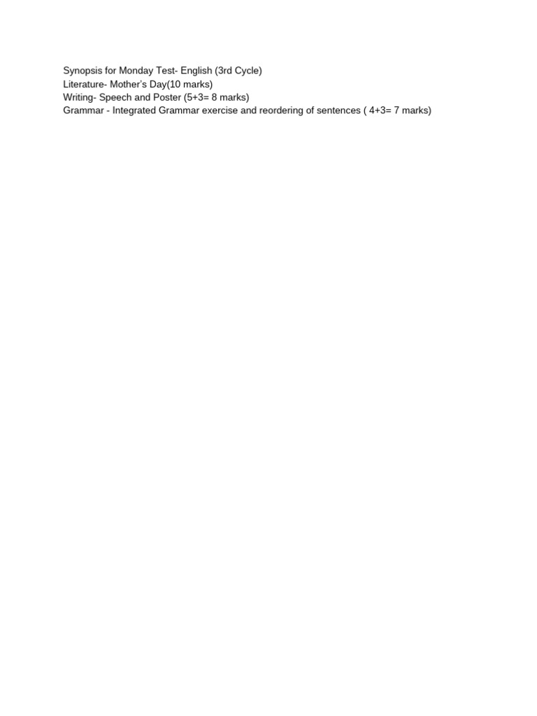 Monday Test - English (3rd Cycle) Synopsis | PDF