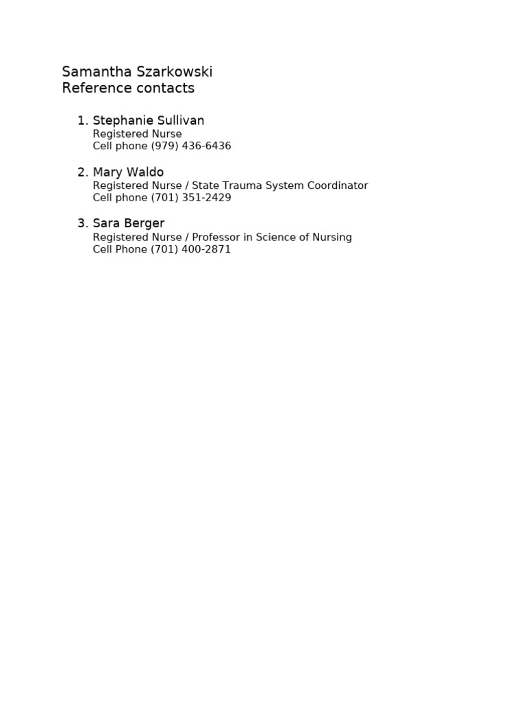 Nursing Reference Contacts List | PDF