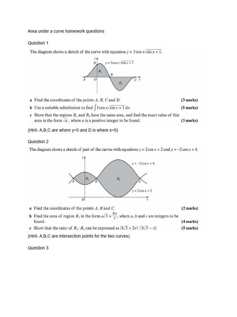 Area Under A Curve Homework Questions | PDF