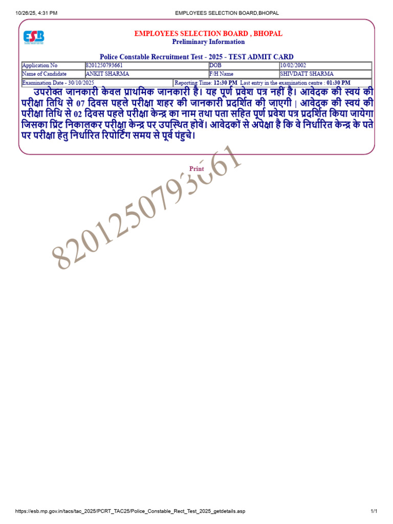 Employees Selection Board, Bhopal | PDF