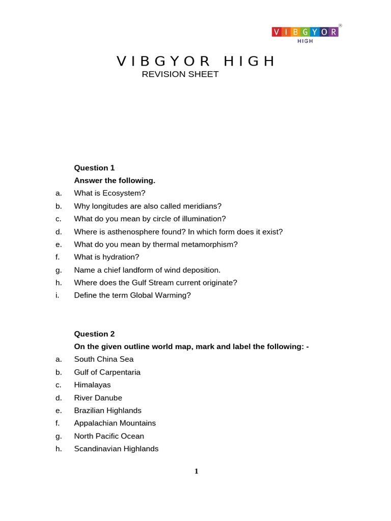 Gr9 - Geography - Revision Sheet | PDF | Tide | Earth