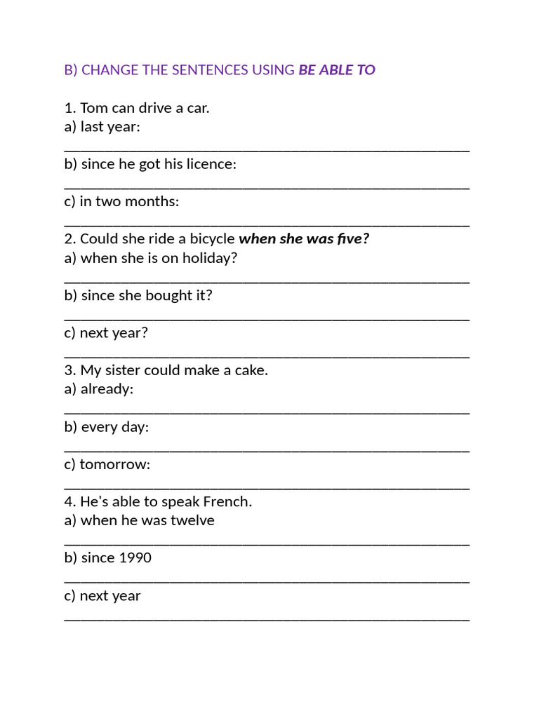 B) Change The Sentences Using: Be Able To | PDF