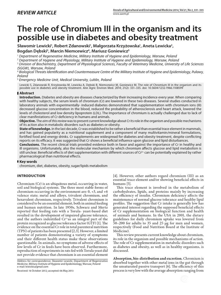 The Role of Chromium III in The Org | PDF | Cell Signaling | Chromium