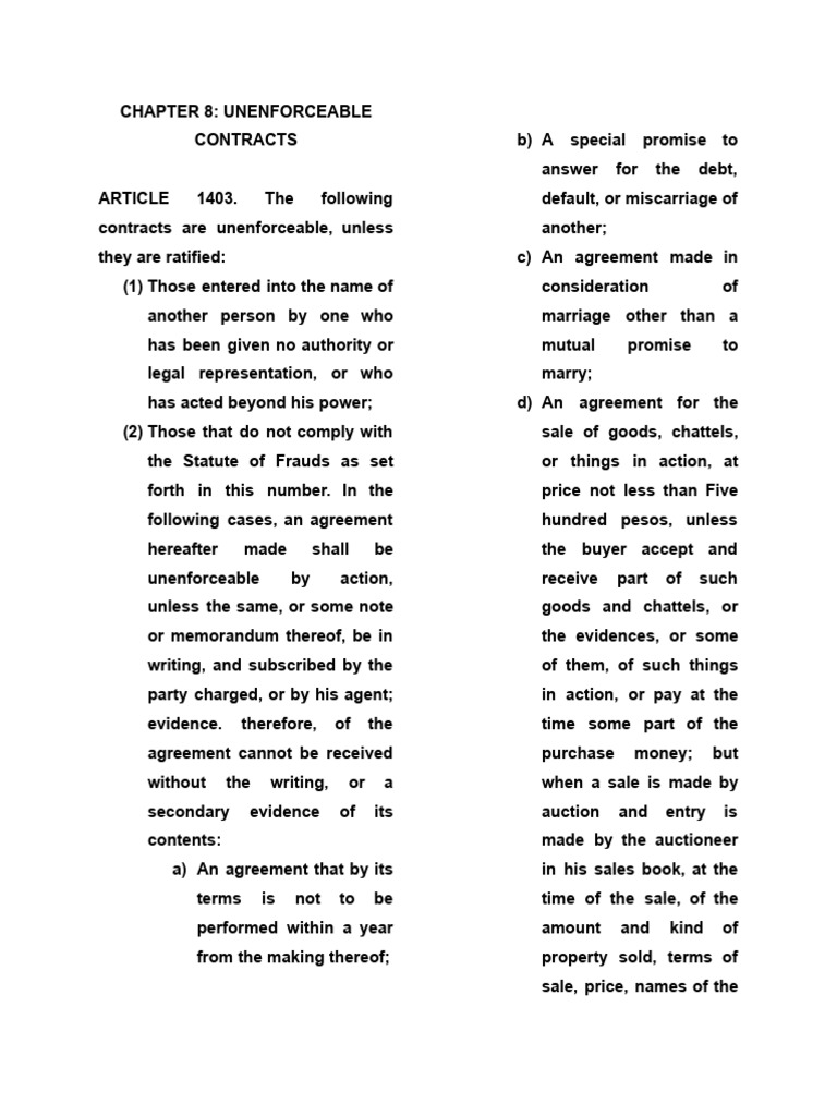 Unenforceable Contracts Explained | PDF | Civil Law (Common Law ...